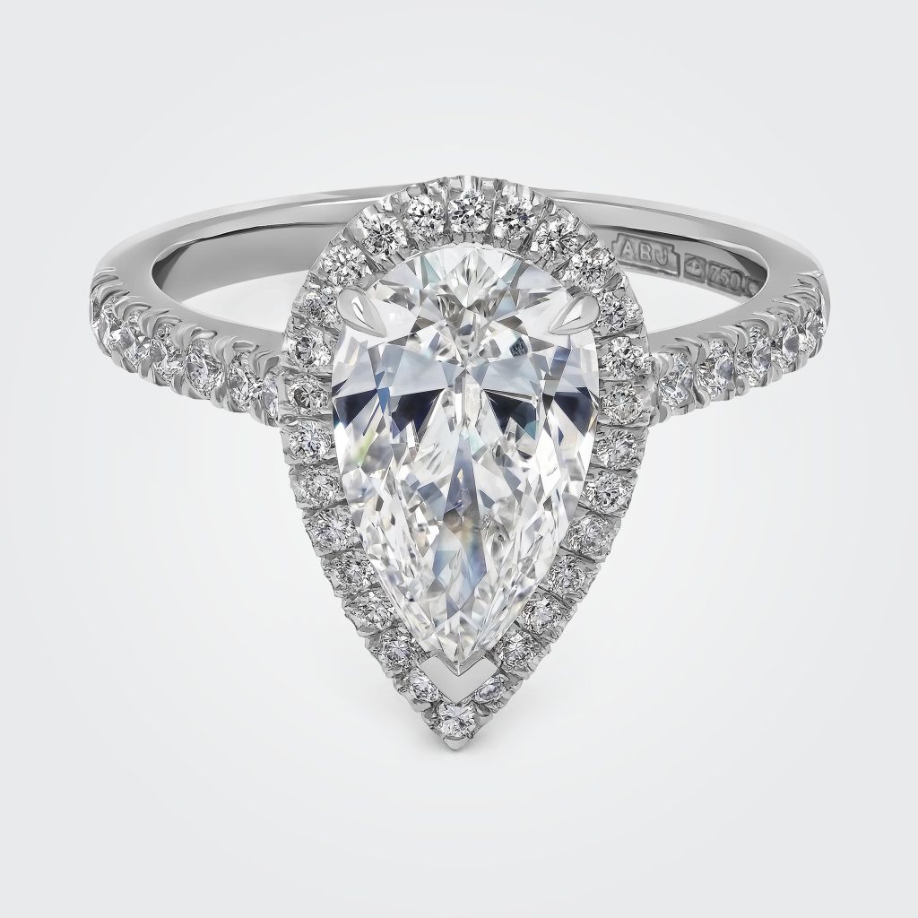 2.01ct Alise Pear Cut Diamond Halo Platinum Engagement Ring - Alan Bick