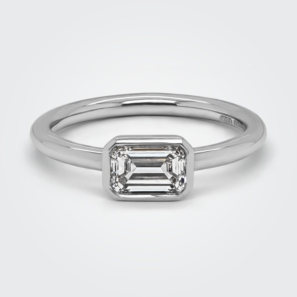 Amara Emerald Cut Diamond Solitaire Rubover Engagement Ring - Alan Bick