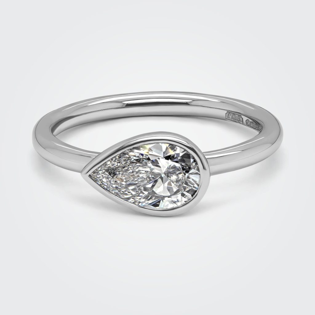 Amara Pear Cut Diamond Solitaire Rubover Engagement Ring - Alan Bick