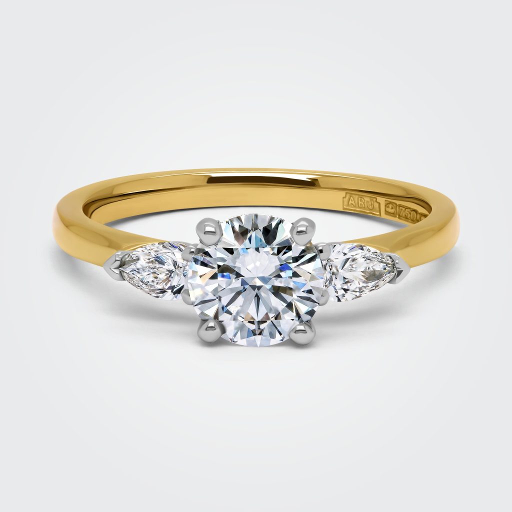 Elsa Brilliant Round Cut Diamond Trilogy Pear Engagement Ring - Alan Bick