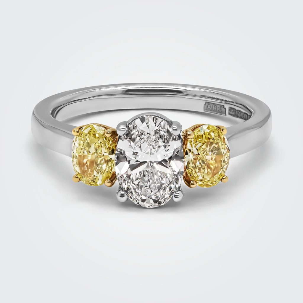 Gabrielle Oval Cut Diamond Trilogy Yellow Diamond Engagement Ring - Alan Bick