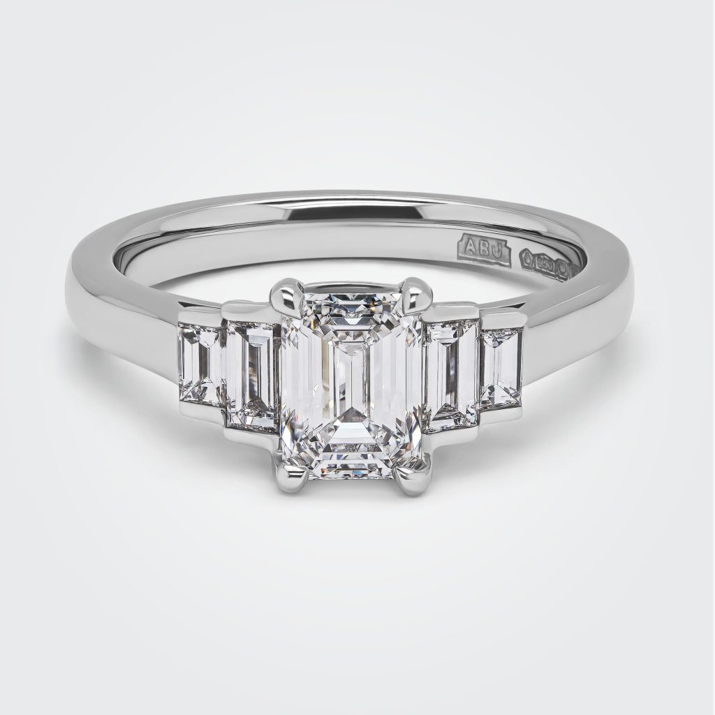 Quinn Emerald Cut Diamond Five Stone Diamond Engagement Ring - Alan Bick