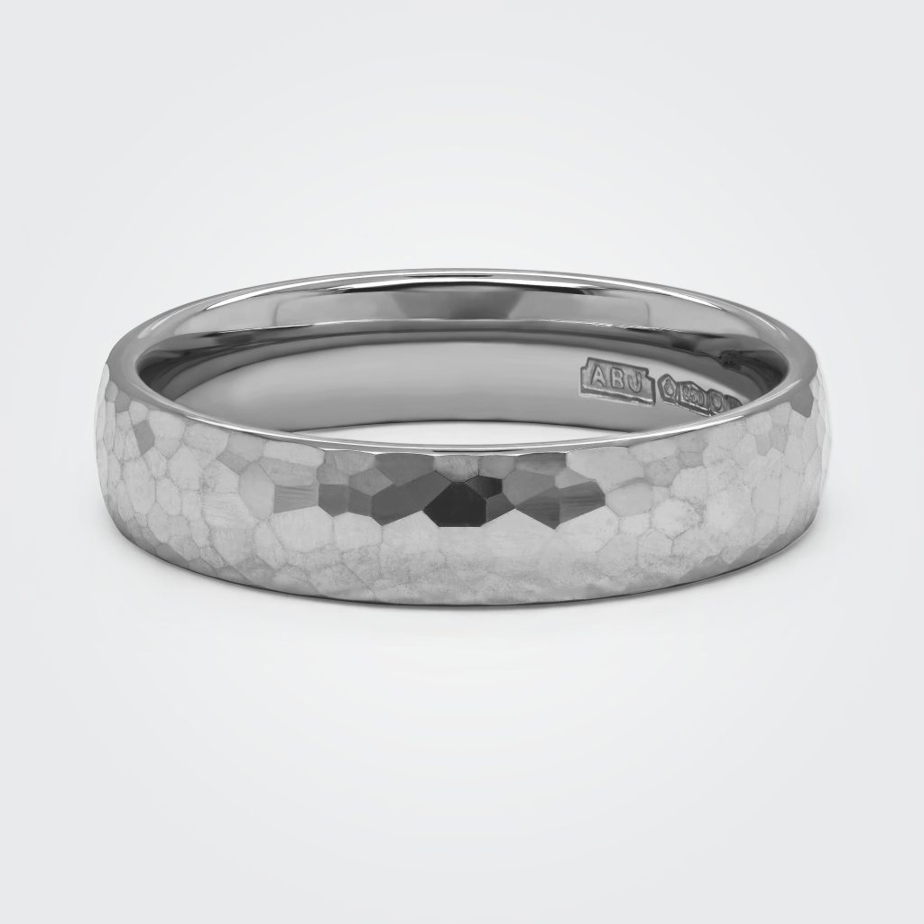 Classic Court Hammered Design 5mm Platinum Polished Wedding Band - Alan Bick