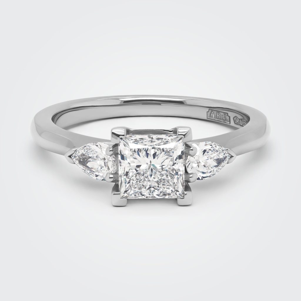 Elsa Princess Cut Diamond Trilogy Pear Engagement Ring - Alan Bick