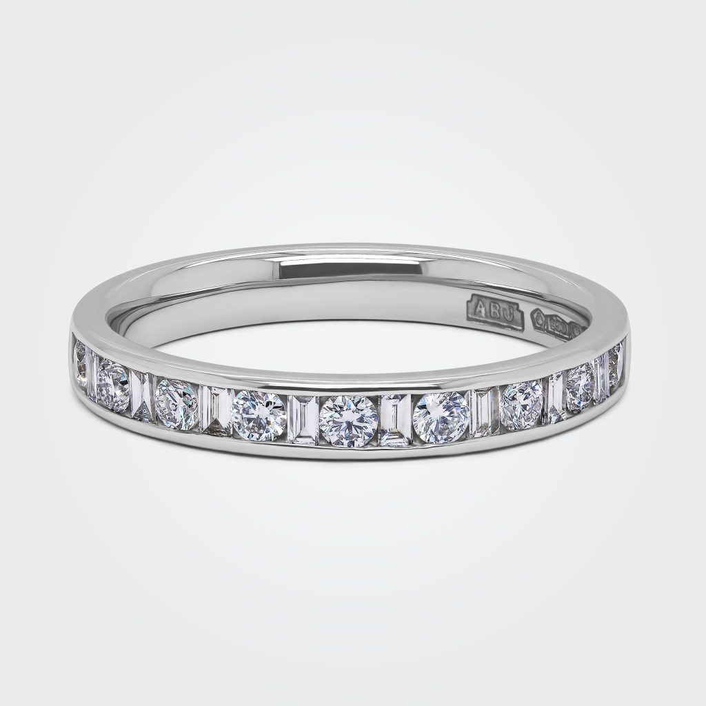 Terri Round Brilliant & Baguette Diamond Channel Set Platinum Wedding ...