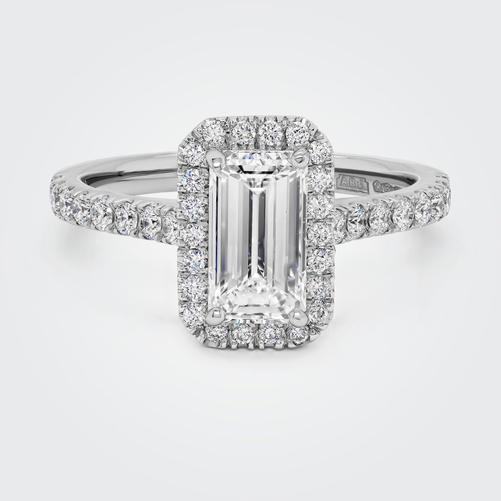 Alise Emerald Cut Diamond Halo Engagement Ring - Alan Bick