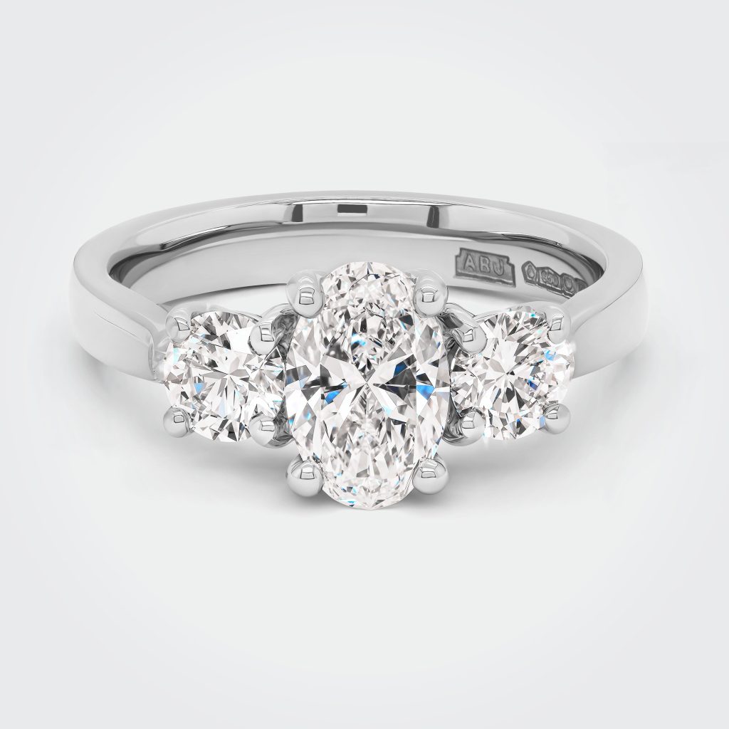 Madelyn Oval Cut Diamond Trilogy Engagement Ring - Alan Bick