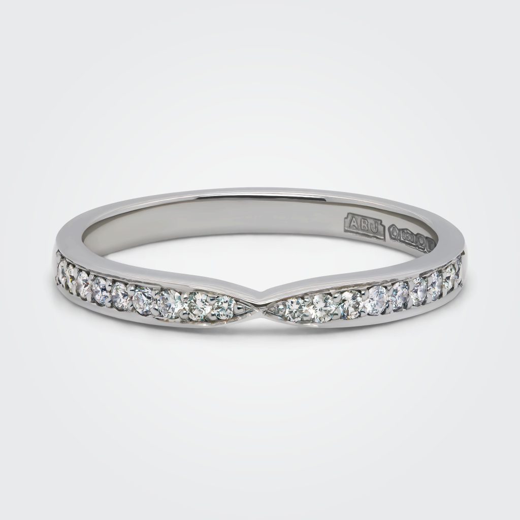 Aveena Round Brilliant Diamond Pinched Platinum Wedding Band - Alan Bick