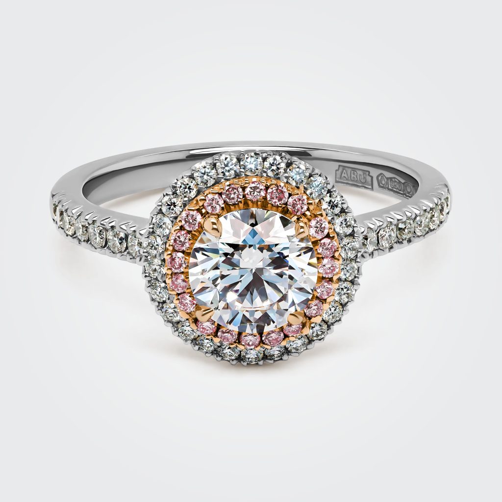 Fara Brilliant Round Cut Diamond Double Halo Pink Diamonds Engagement ...