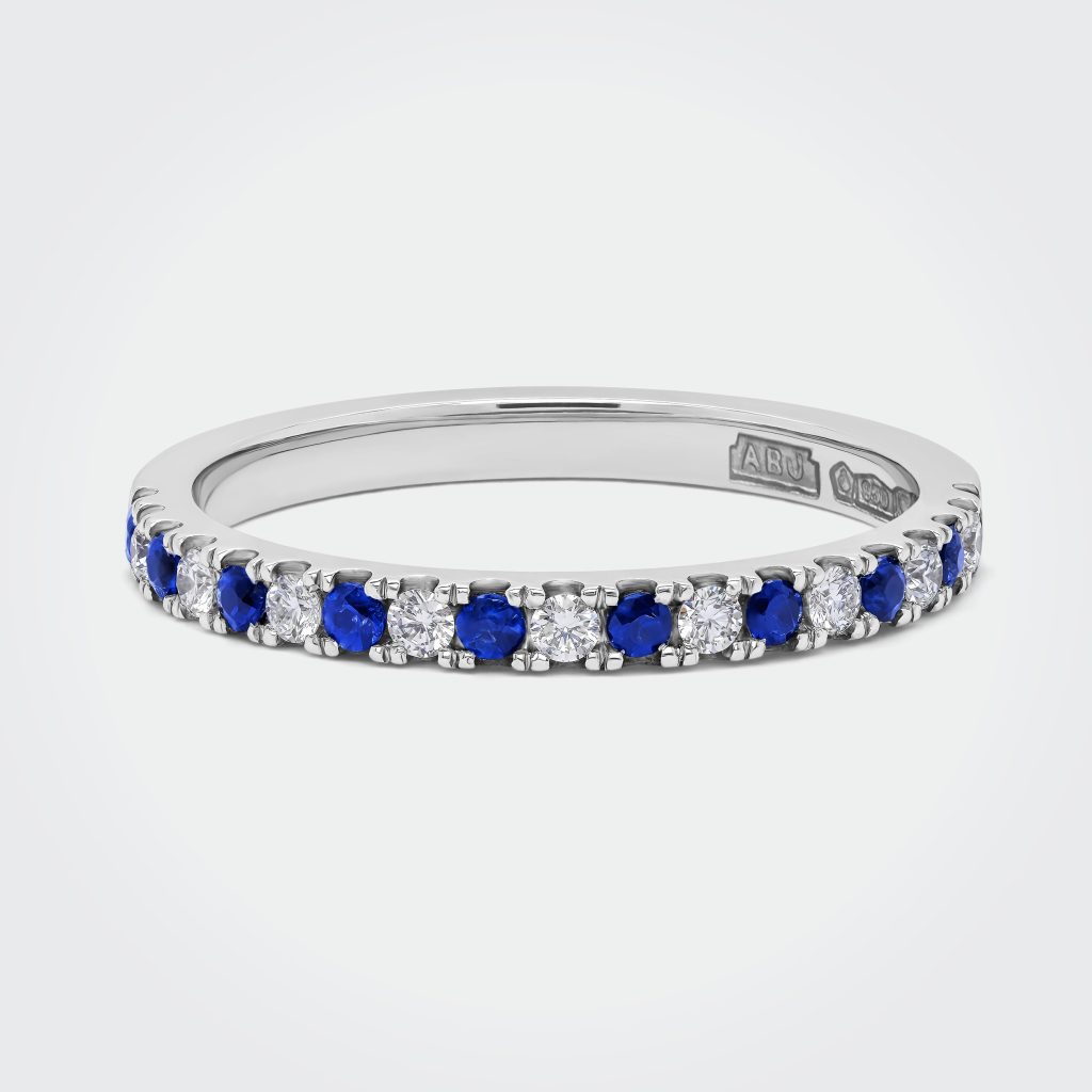 0.30ct Brooke Round Brilliant Diamond & Blue Sapphire Platinum Wedding Band - Alan Bick