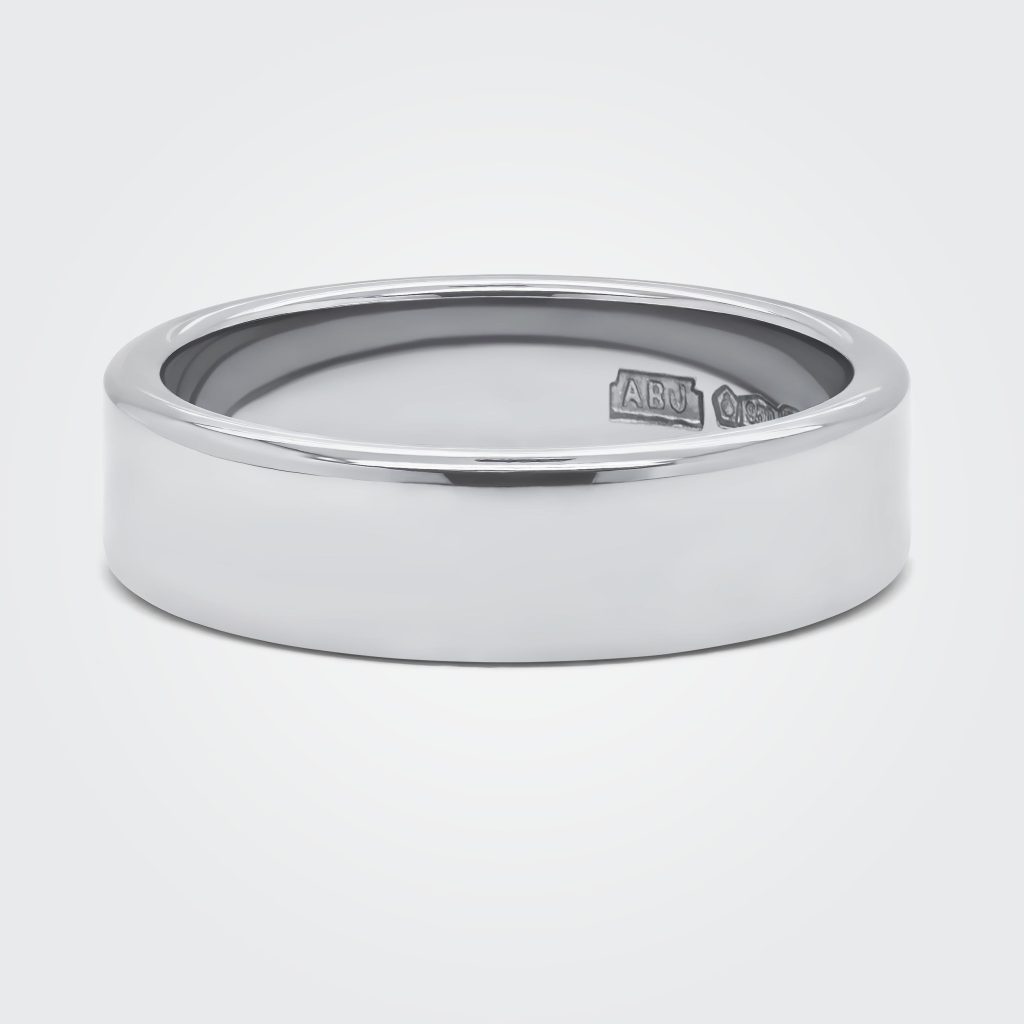 Flat Rounded Edge Design 6mm Platinum Polished Wedding Band - Alan Bick
