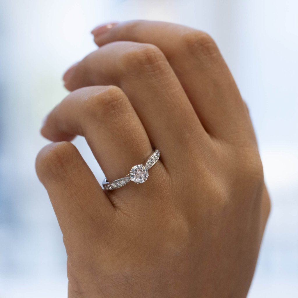 0.70ct Ella Brilliant Round Cut Diamond Thread Shoulders Platinum Engagement Ring - Alan Bick