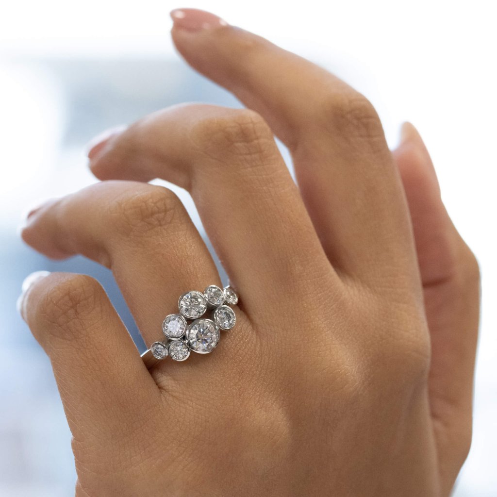 Ellectra Round Brilliant Cut Diamonds Rubover Set 1.30ct Half Eternity Platinum Ring - Alan Bick