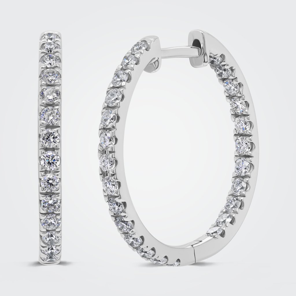 Lulu Brilliant Round Diamonds Microset 18ct White Gold Hoop Earrings - Alan Bick