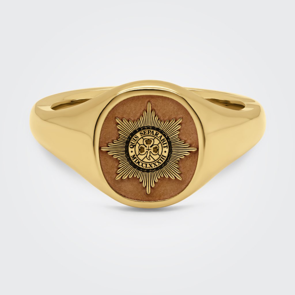 Irish Guard 9ct Yellow Gold Engraved Oval Design Signet Ring - Alan Bick